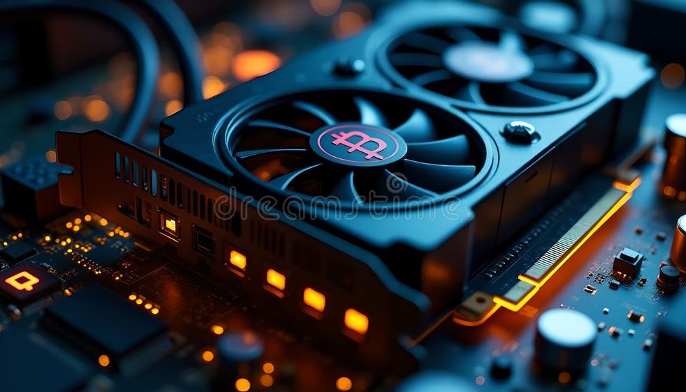 Mining GPU with Bitcoin Logo with Backlight Stock Photo - Image of ...