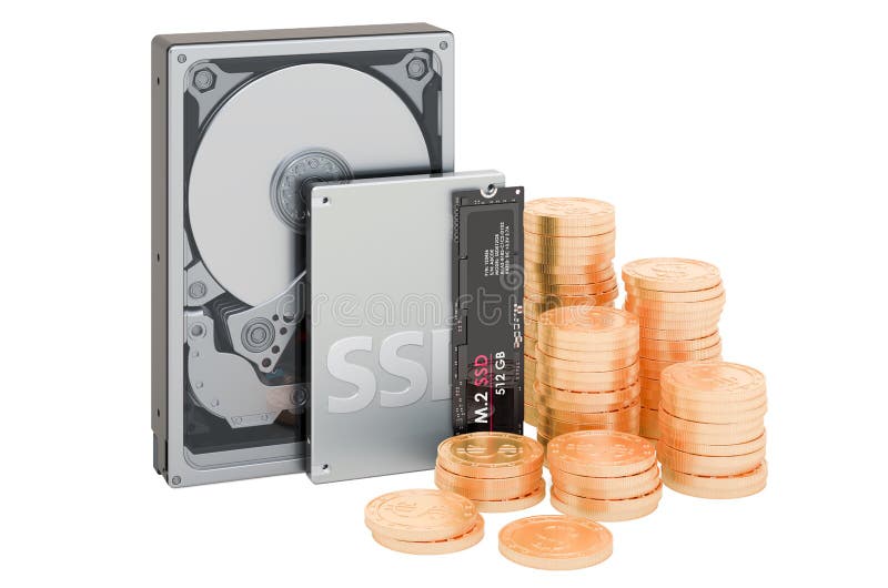 Mining on HDD and SSD, M2 Devices Concept. Hard Disk Devices with ...