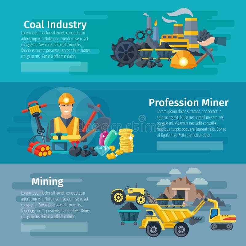 Mining Horizontal Banner Set Stock Vector - Illustration of isolated ...