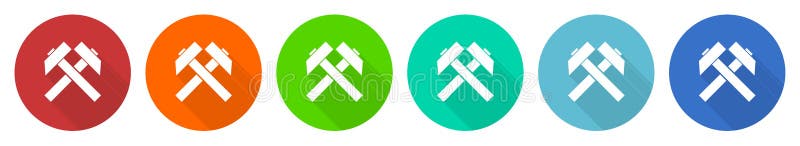 Mining Icon Set, Flat Design Vector Illustration in 6 Colors Options ...