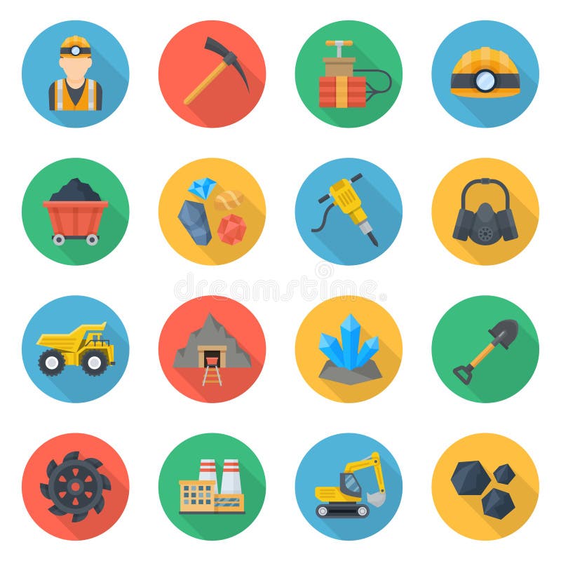 Mining Icons Flat Style Set Stock Vector - Illustration of icon, hammer ...