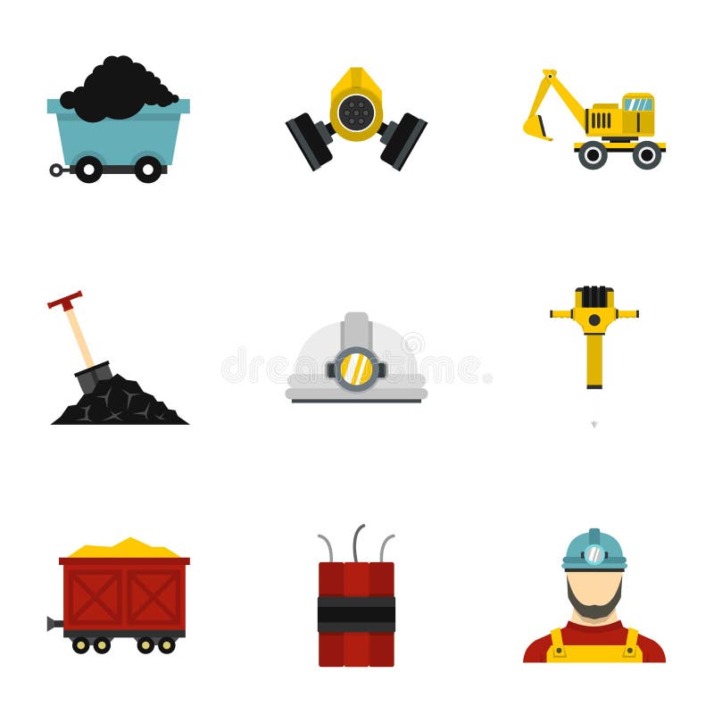 Mining Icons Set, Flat Style Stock Vector - Illustration of industry ... Mining Icons Set, Flat Style Stock Vector - Illustration of industry ...