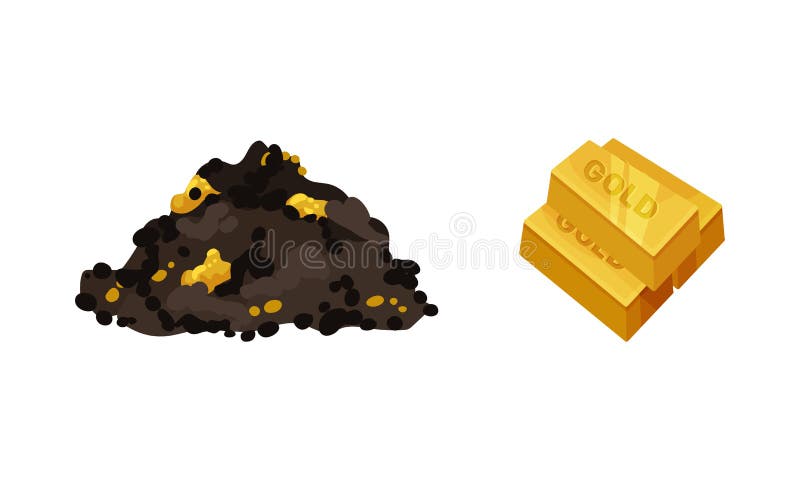 Mining Industrial Attribute with Pile of Ore and Bars of Gold Vector ...