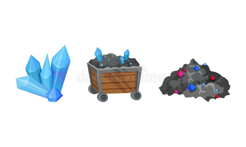 Mining Industrial Attribute with Pile of Valuable Minerals and Trolley ...