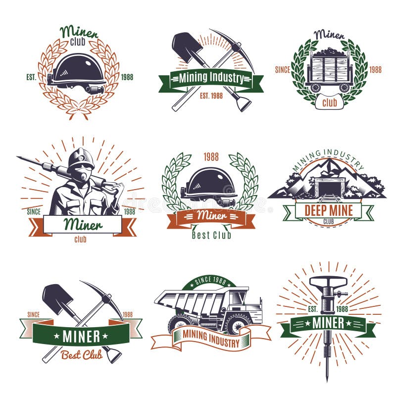 Mining Emblem Designs Set stock vector. Illustration of label - 81264585