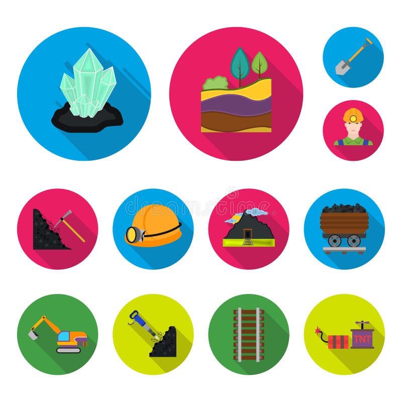 Mining Industry Flat Icons in Set Collection for Design. Equipment and ...