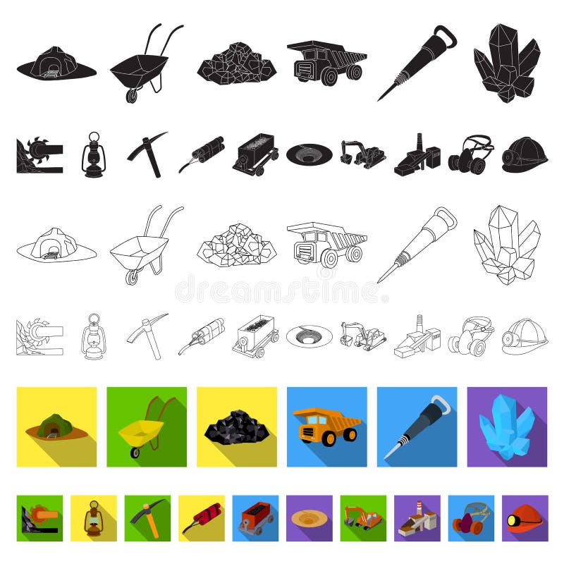 Mining Industry Flat Icons in Set Collection for Design. Equipment and ...