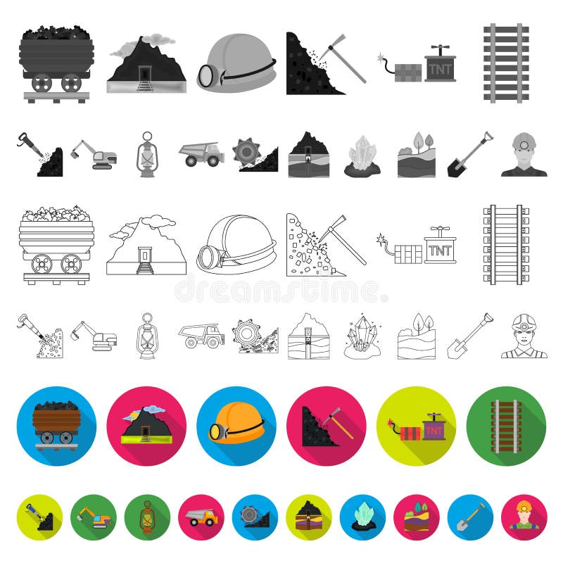 Mining Industry Flat Icons in Set Collection for Design. Equipment and ...