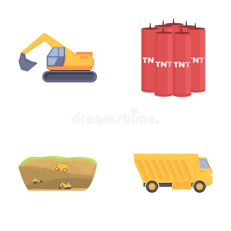 Mining Industry Icons Set Cartoon Vector. Machine of Quarry Mining Work ... Mining Industry Icons Set Cartoon Vector. Machine of Quarry Mining Work ...