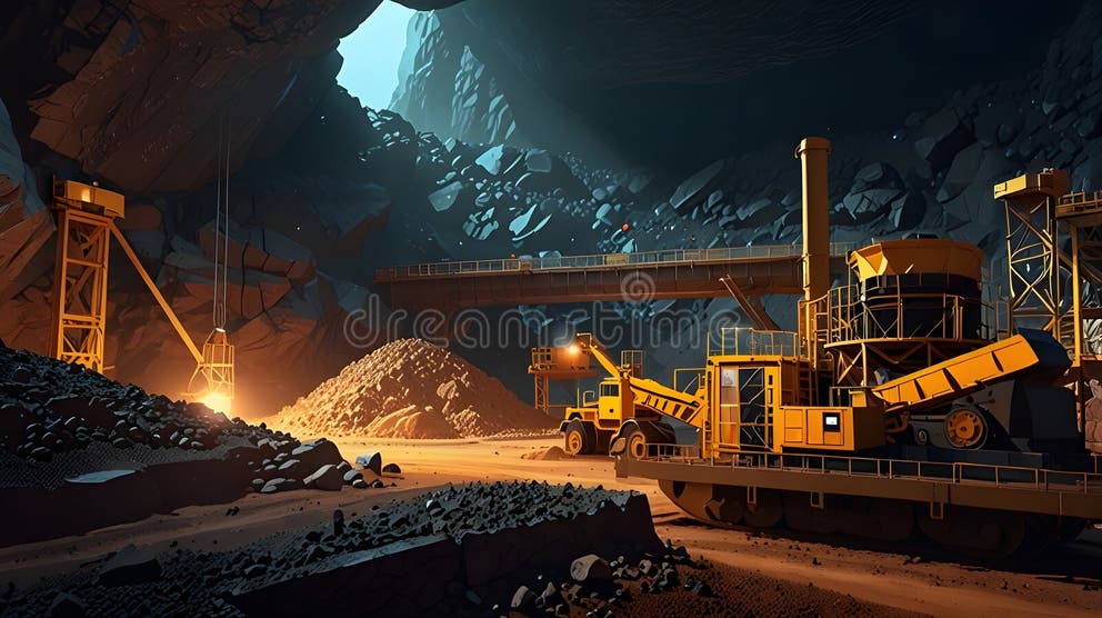 Mining Industry Illustration with Various Minerals and Ores Being ...