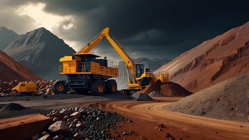 Mining Industry Illustration with Various Minerals and Ores Being ...