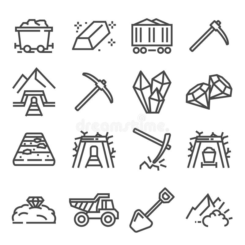 Mining Industry. Outline Icons. Extraction of Minerals from the Earth ...