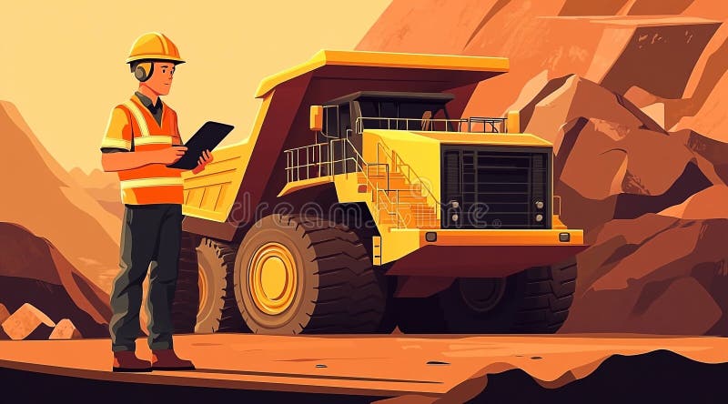 Mining Industry Oversight: Inspector Assessing Operations at Open Pit Mine Site Stock ...