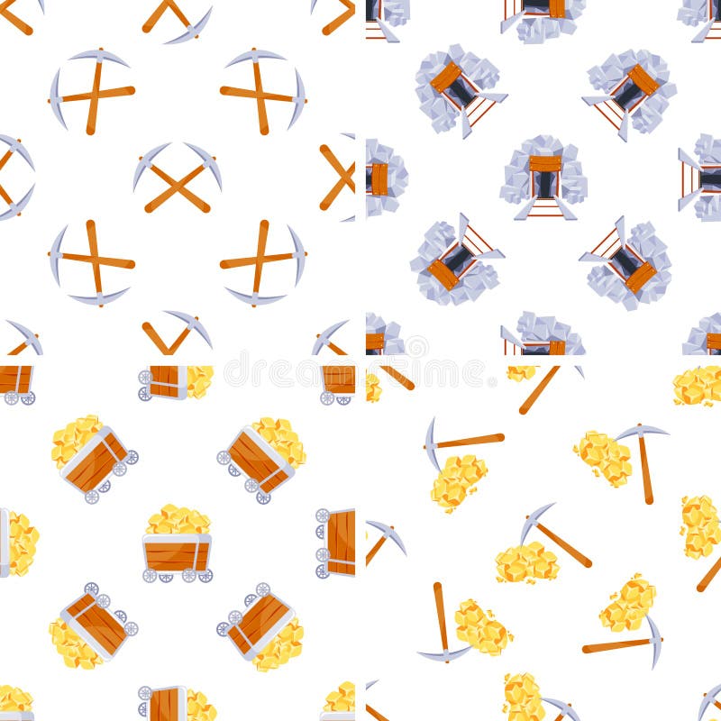Mining Industry Seamless Pattern with Mining Carts, Pickaxe and Mine ...