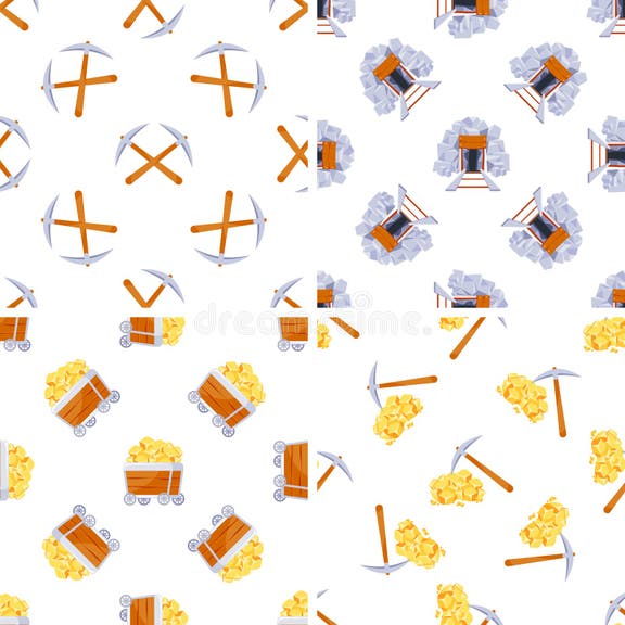 Mining Industry Seamless Pattern with Mining Carts, Pickaxe and Mine ...