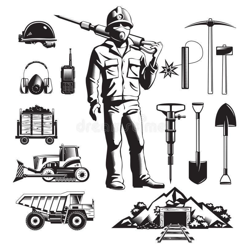 Mining Industry Vintage Emblems Stock Vector - Illustration of coal ...