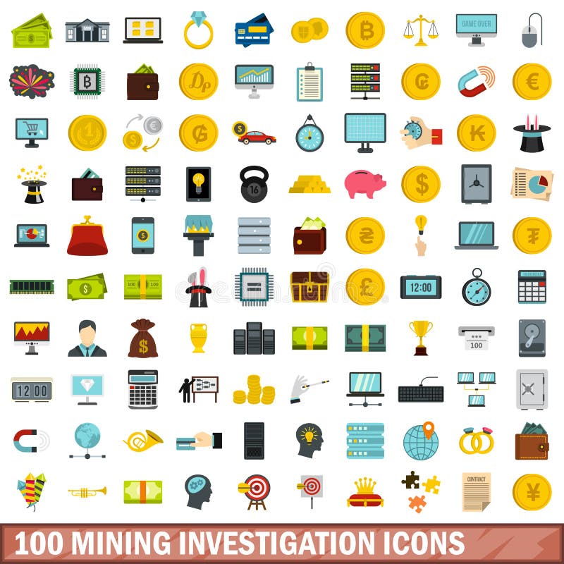100 Mining Investigation Icons Set, Flat Style Stock Vector ...