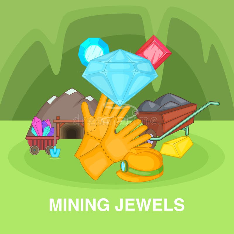 Mining Jewels Concept, Cartoon Style Stock Vector - Illustration of ...