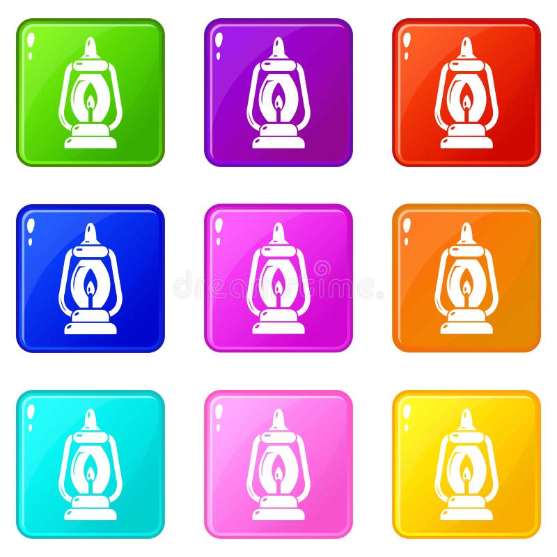 Mining Lamp Icons Set 9 Color Collection Stock Vector - Illustration of ...