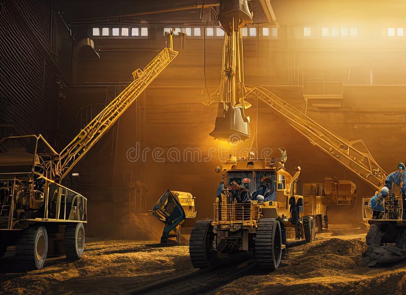 Mining Machine Operators, Fictional Work Enviroment Scene. Stock ...