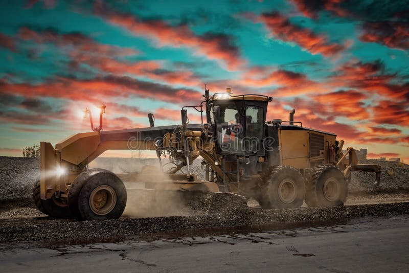 Mining machinery grader stock photo. Image of engine - 182057946