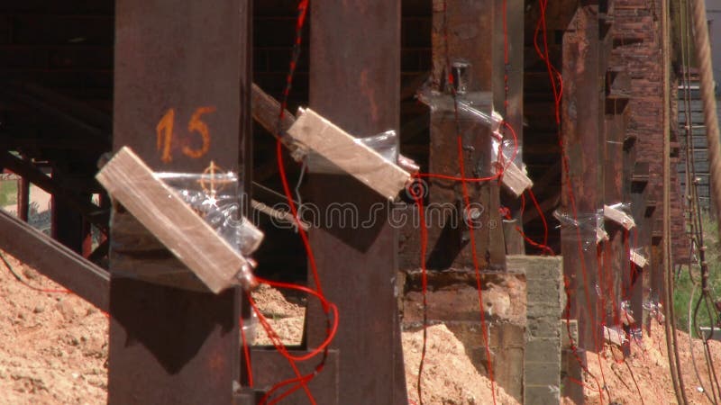 Mining of a Metal Structure with a Red Dynamite Block TNT. Blasting ...