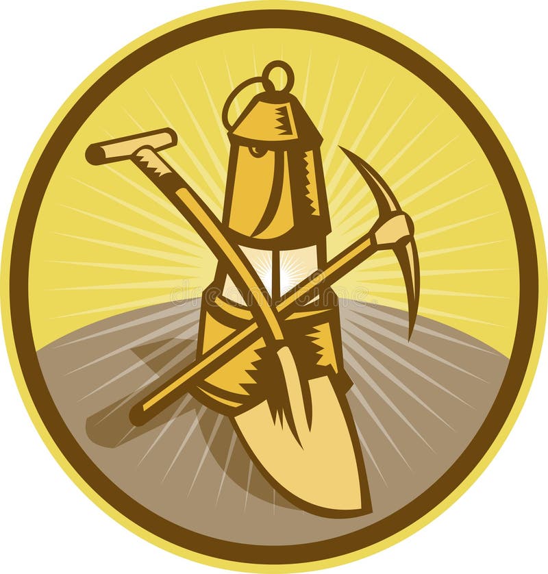 Mining Miner Lamp Shovel Axe Stock Illustration - Illustration of light ...