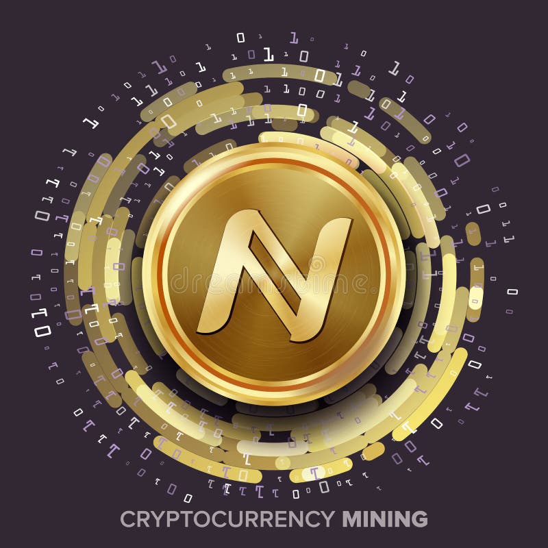 Mining Namecoin Cryptocurrency Vector. Golden Coin, Digital Stream ...