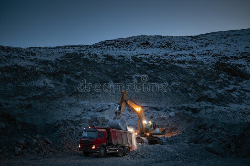 Mining Night Open Pit Equipment Excavator Extract Editorial Image ...
