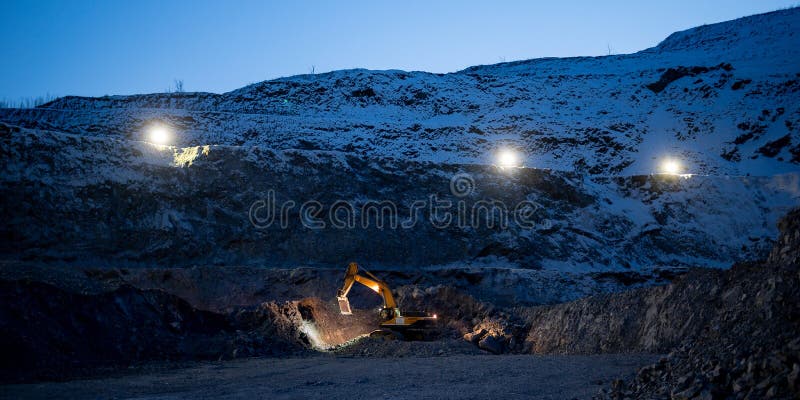 Mining Night Open Pit Equipment Excavator Extract Editorial Image ...