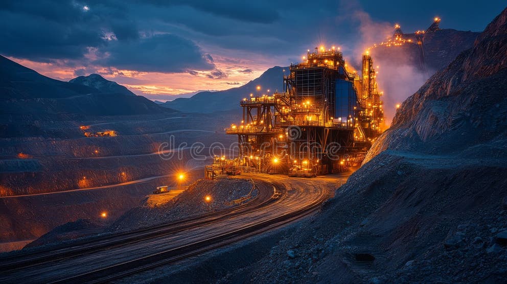 Mining Operation at Dusk Showcasing Extraction Processes and Quarry ...