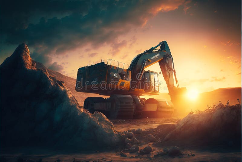 Mining Operation with Heavy Equipment Digging into a Pit. Stock ...