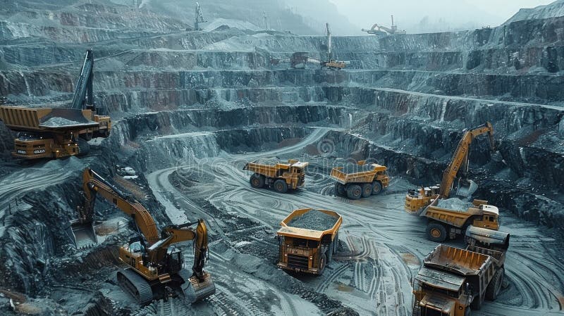 An Aerial View of a Large Quarry with Heavy Machinery Stock ...
