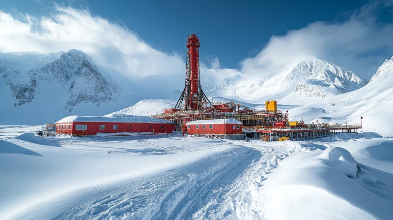 Mining Operation in a Snowy Landscape with Powerplant Infrastructure ...
