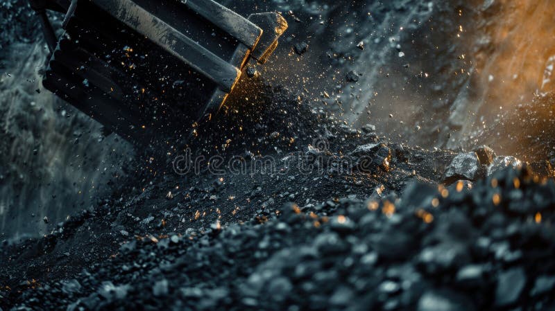 Mining Operation with Workers Extracting Coal from Deep Underground ...