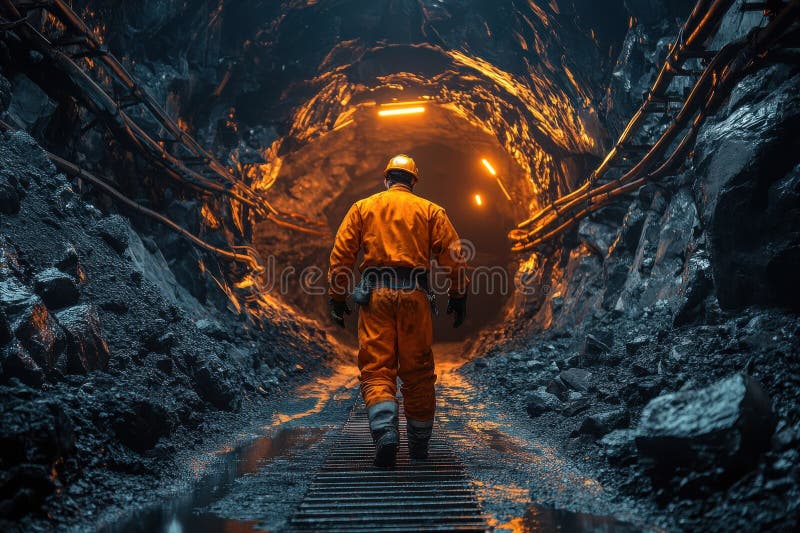 Mining Operations Underground Tunnel Industry Dark Environment Worker Perspective Stock Image ...