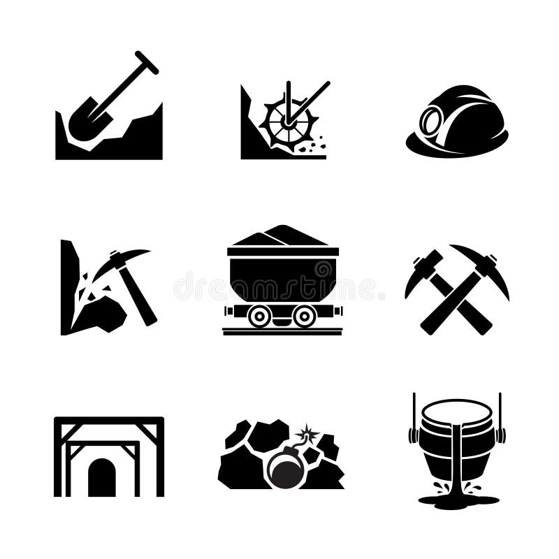 Mining and Ore Extraction Icons Stock Vector - Illustration of ...