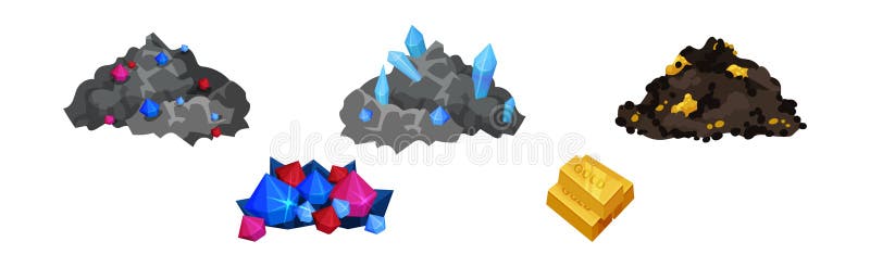 Mining with Pile of Ore, Coal and Valuable Mineral Vector Set Stock ...