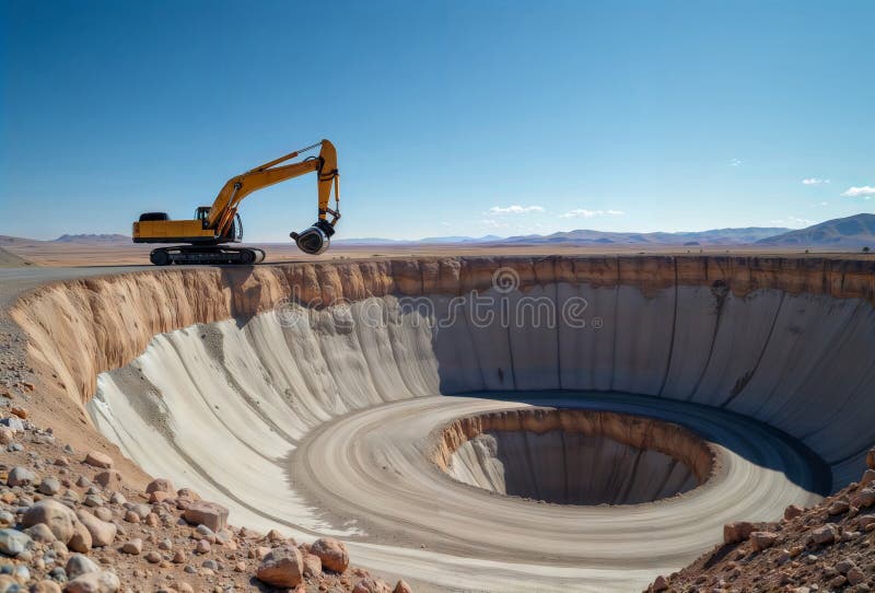 Giant Excavator Digs Desert Pit, Generative Ai Stock Illustration ...