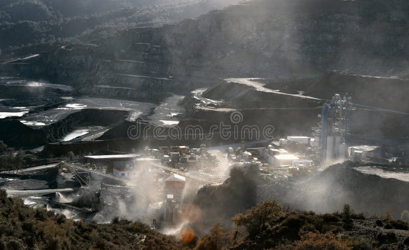 Mining Plant in Stone Quarry in Clouds of Dust from Production Stock ...