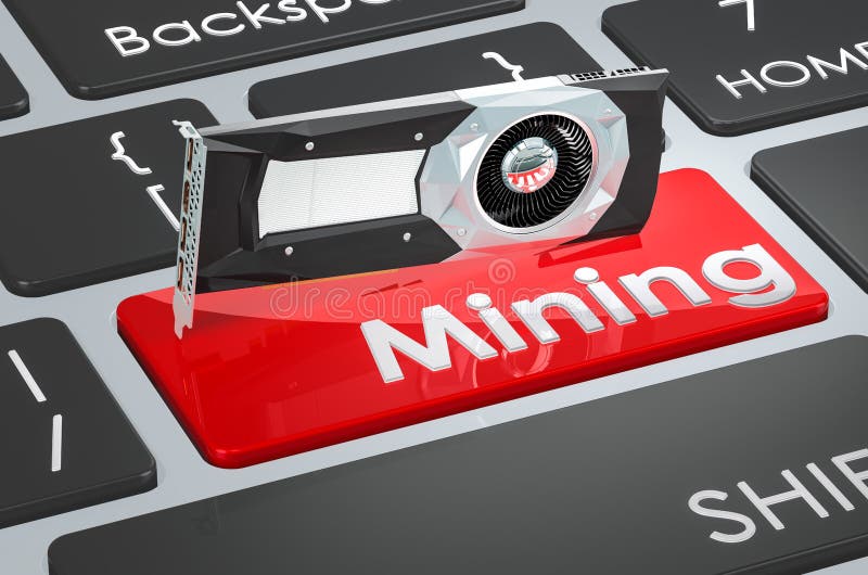 Mining Red Key. Video Card on Keyboard. 3D Rendering Stock Illustration ...