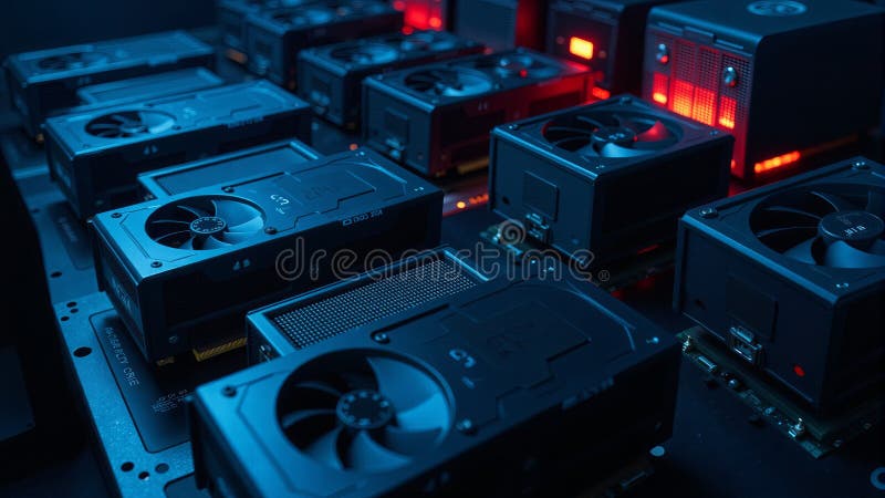 Mining Rig with Graphics Cards Setup Stock Illustration - Illustration ...