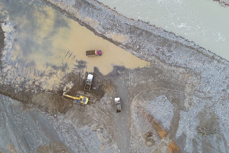 Mining in River Border Extracting Materials Stock Image - Image of ...