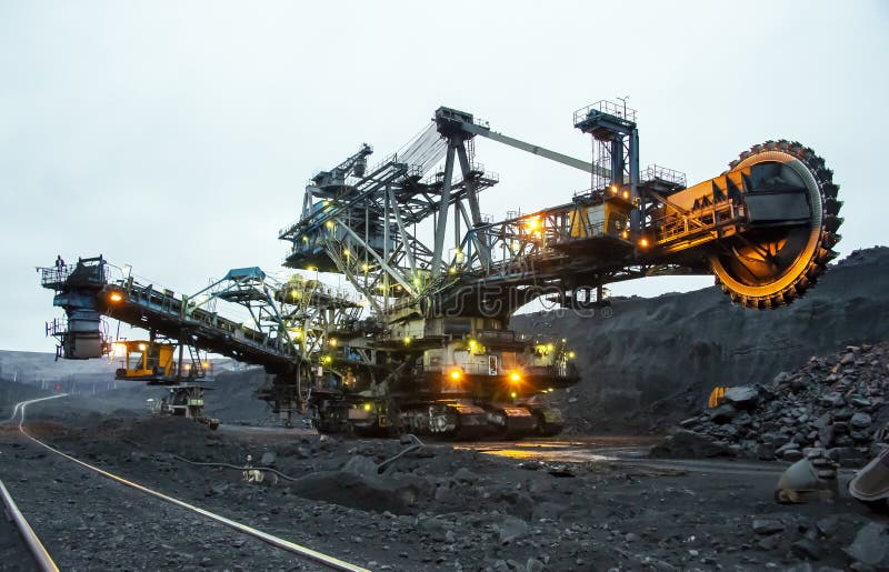 Mining, Rotary Excavator in the Coal Face. Stock Image - Image of open ...