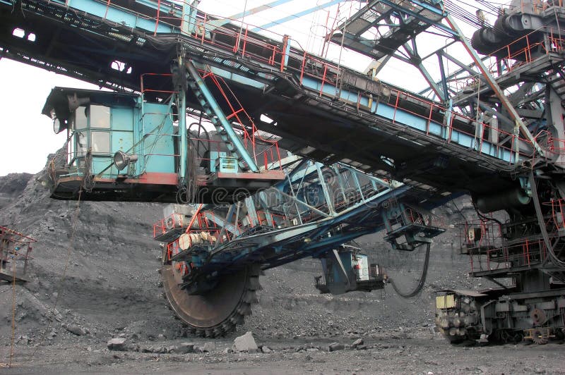 Mining, Rotary Excavator in the Coal Face. Stock Photo - Image of work ...