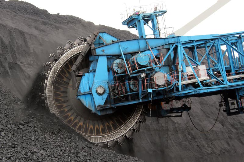 Mining, Rotary Excavator in the Coal Face. Stock Image - Image of field ...