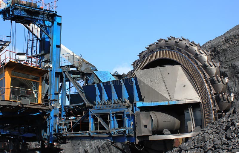 Mining, Rotary Excavator in the Coal Face. Stock Photo - Image of earth ...