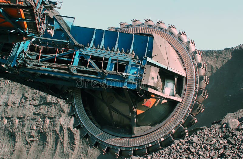 Mining, Rotary Excavator in the Coal Face. Stock Photo - Image of ...