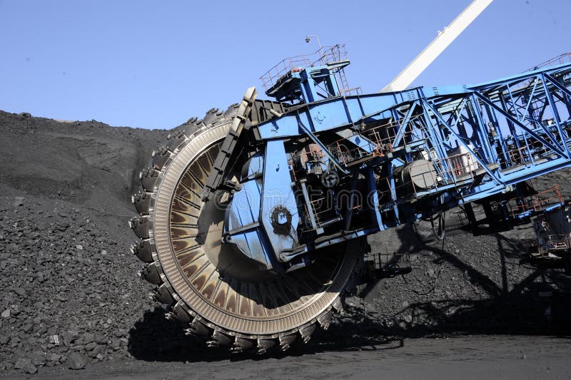 Mining, Rotary Excavator in the Coal Face. Stock Photo - Image of work ...