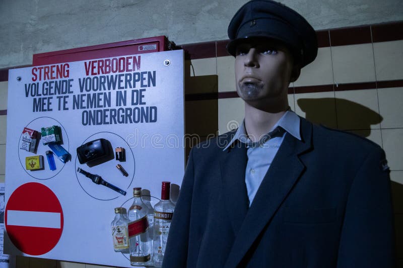 Mining Safety Exhibit with Mannequin Guard and Prohibited Items Sign ...